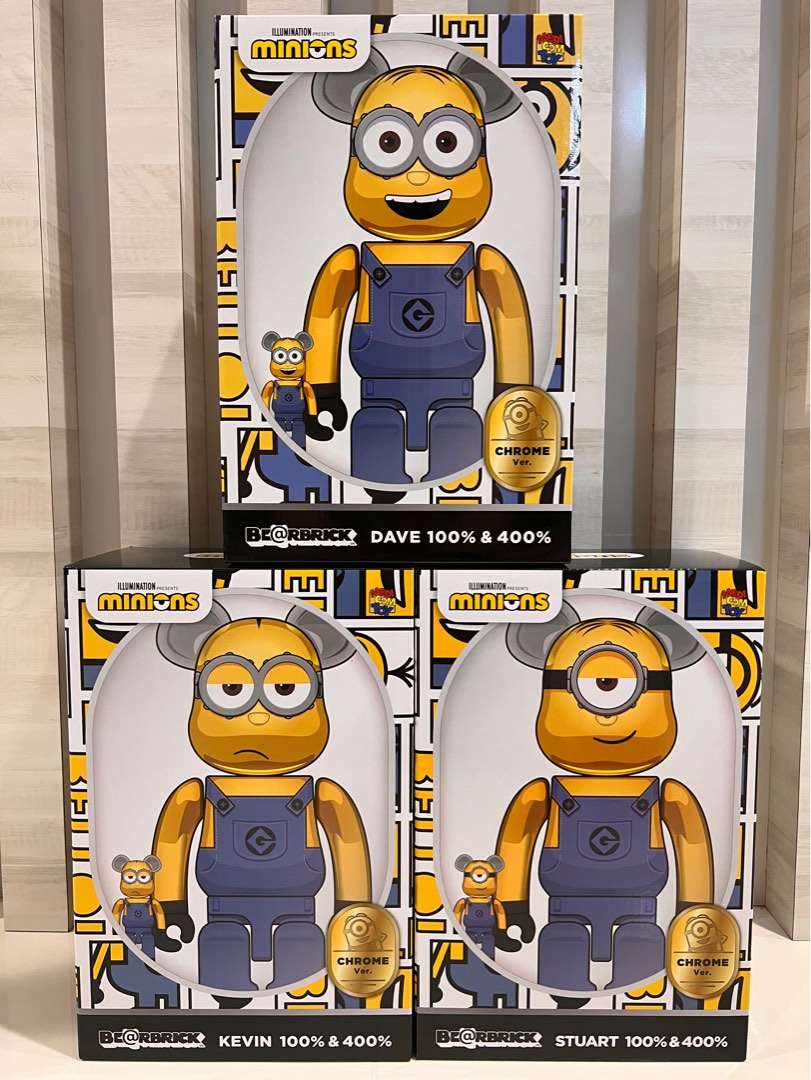 BEARBRICK MINIONS KEVIN STUART DAVE CHROME 400% & 100%, Hobbies & Toys ...