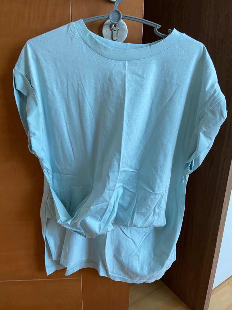 BN Eyeful Korea mint unique side drape top free size, Women's Fashion, Tops, Blouses on Carousell