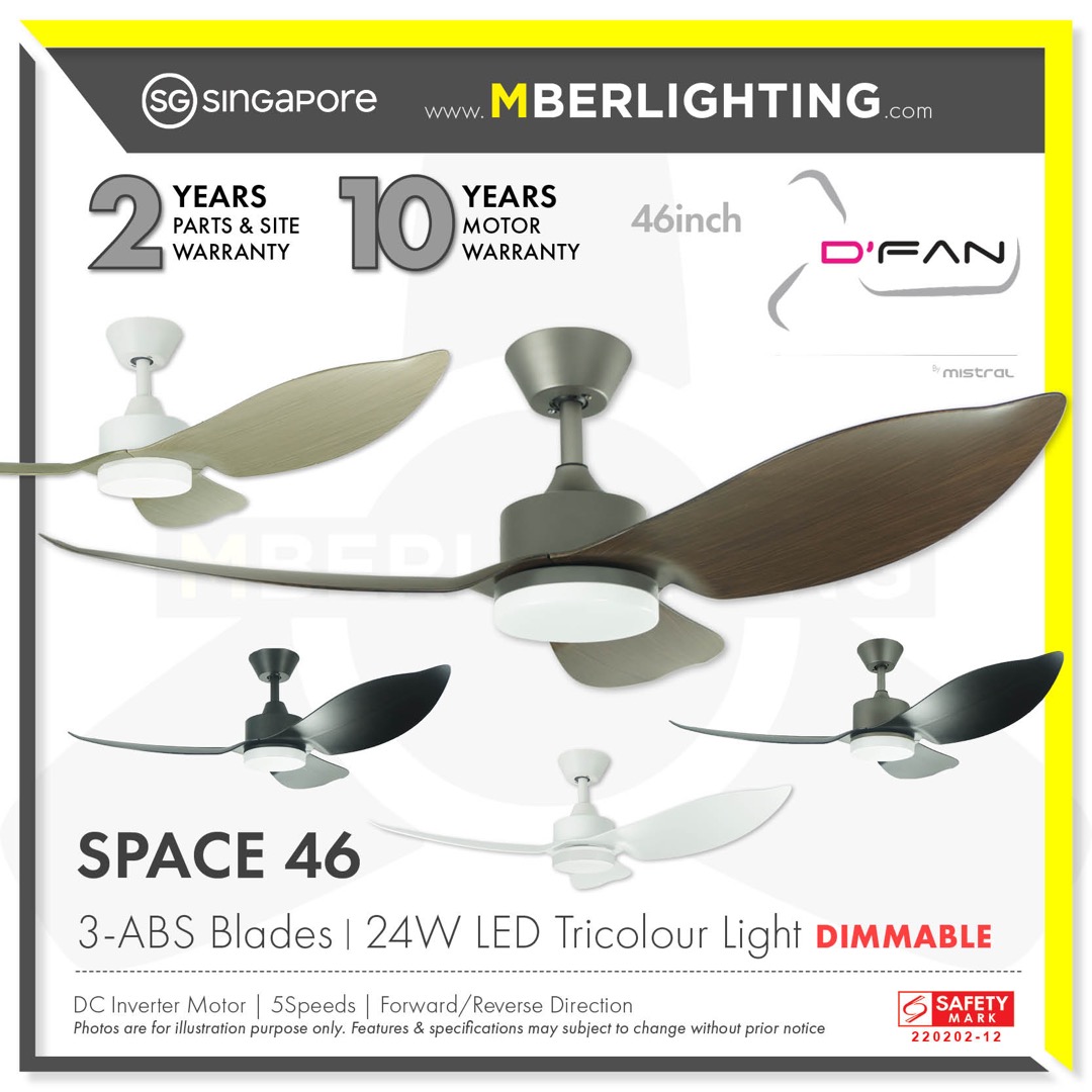 D'FAN Space 46inch Ceiling Fan with 24W LED Dimmable Light, Furniture ...