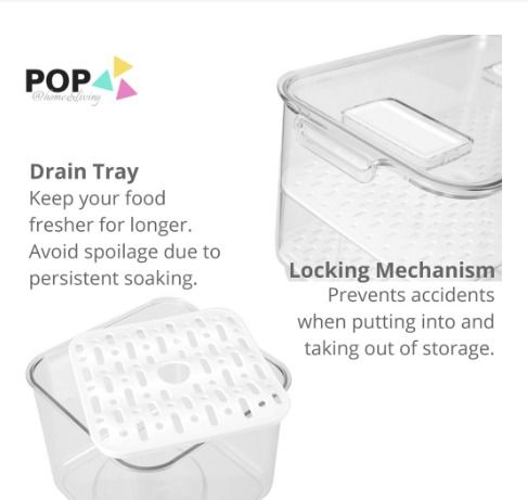 Fruit Vegetable Strainer Container Stackable Clear Fridge Storage Box ...