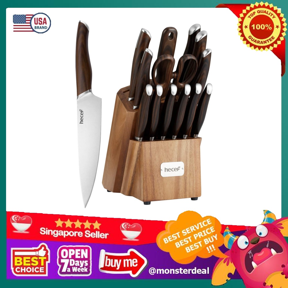 hecef 15 PCS Premium Cooking Knife Set with Wood Grain Handle,Includes ...