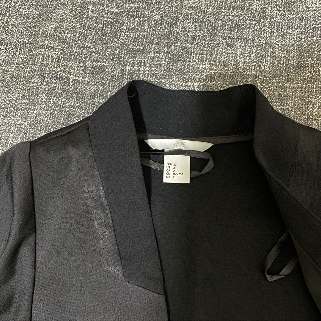H&M blazer Japanese style open black wide blazer, Fesyen Wanita ...