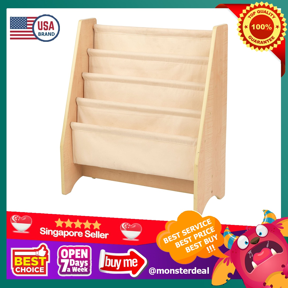 KidKraft USA Sling Bookshelf, Natural Kids Canvas Sling Bookshelf for ...