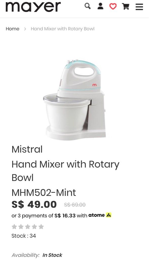 Mistral hand mixer with rotary bowl MHM502, TV & Home Appliances ...