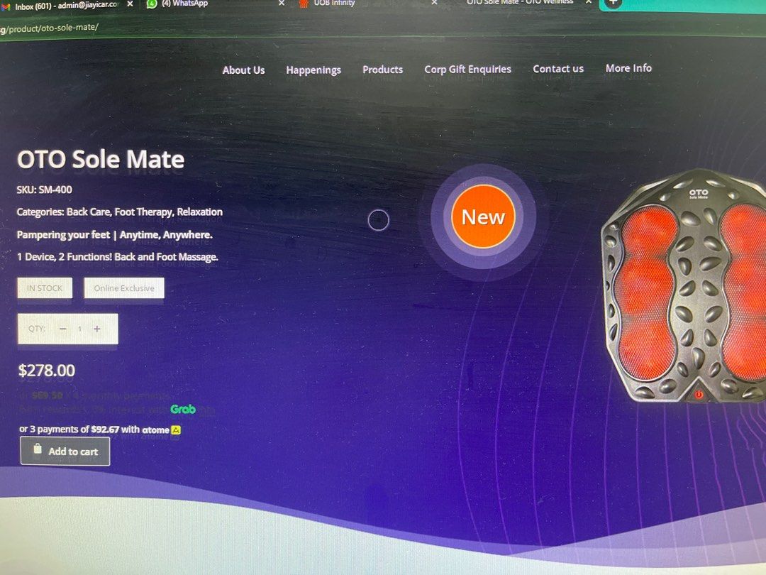 New OTO Foot Massager, Health & Nutrition, Massage Devices on Carousell