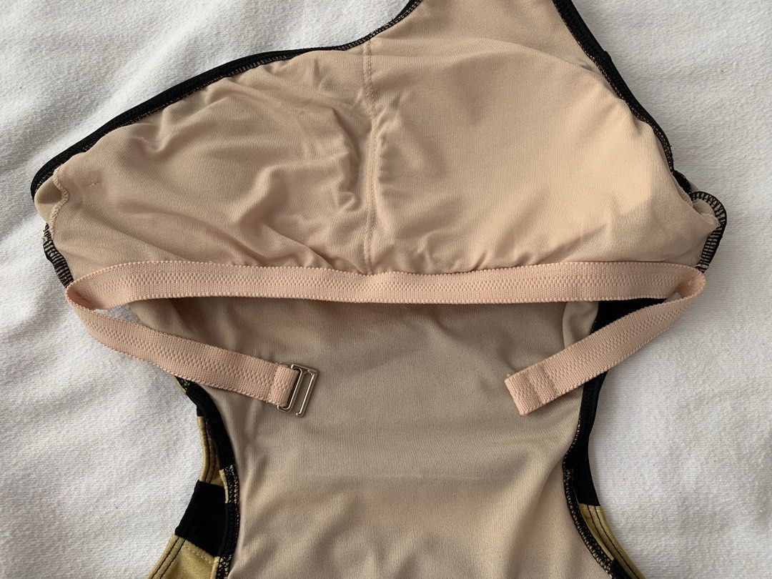 One-piece / Open sides / One shoulder off Swimsuit (Black and Gold) on ...