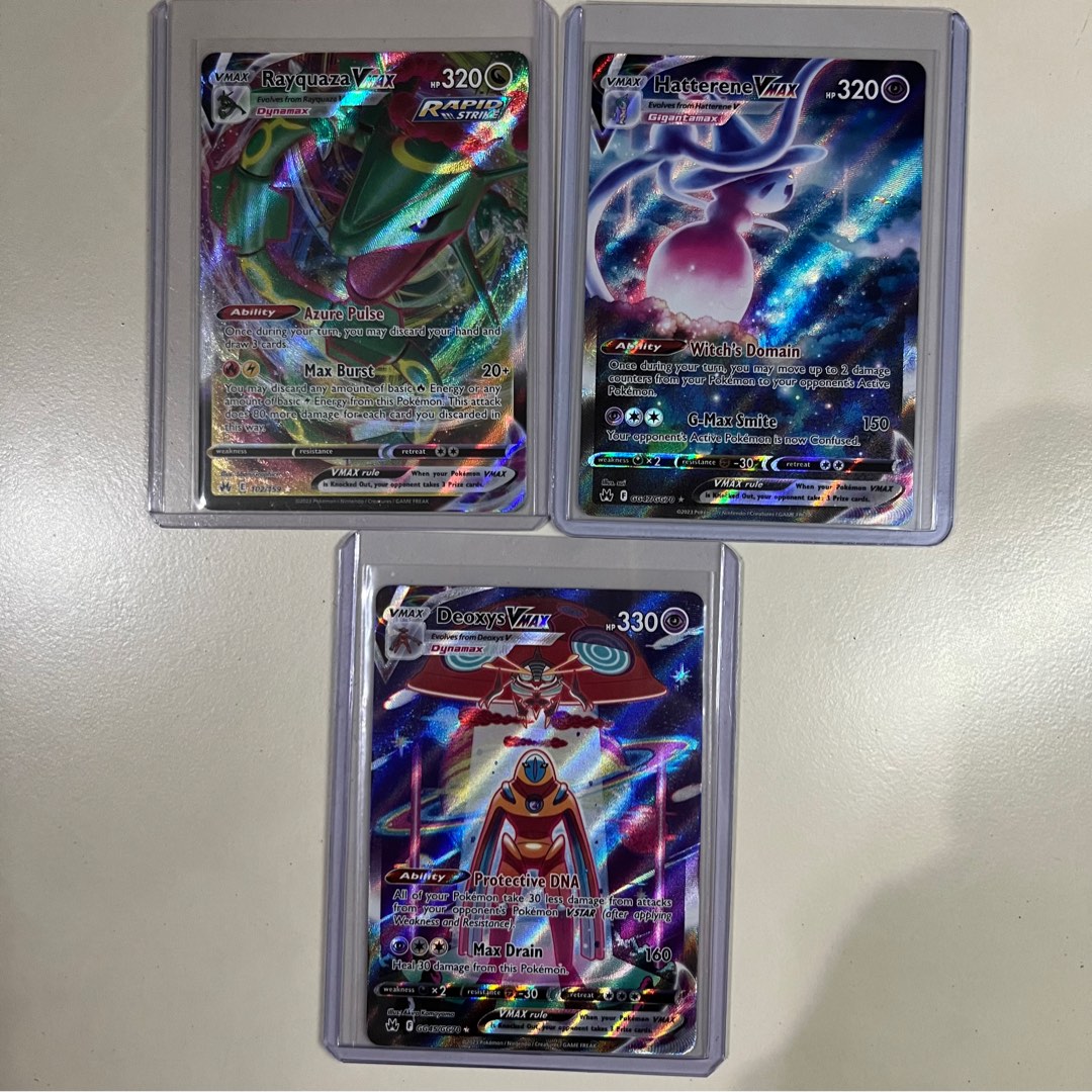 Pokemon card crown zenith TCG rayquaza vmax 102/159, hatterene vmax GG47/70 , deoxys vmax GG45 ...