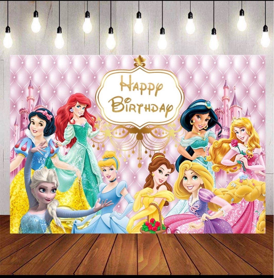 Princess theme backdrop birthday, Furniture & Home Living, Home Decor ...