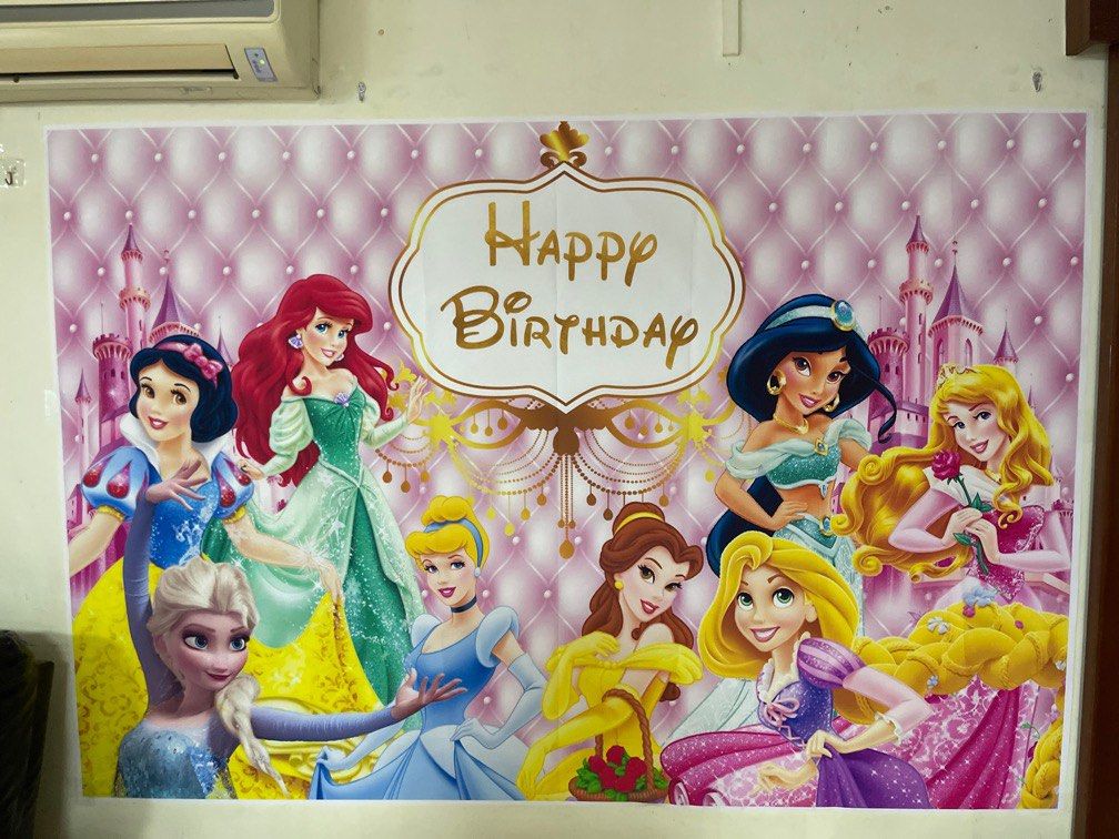Princess theme backdrop birthday, Furniture & Home Living, Home Decor ...
