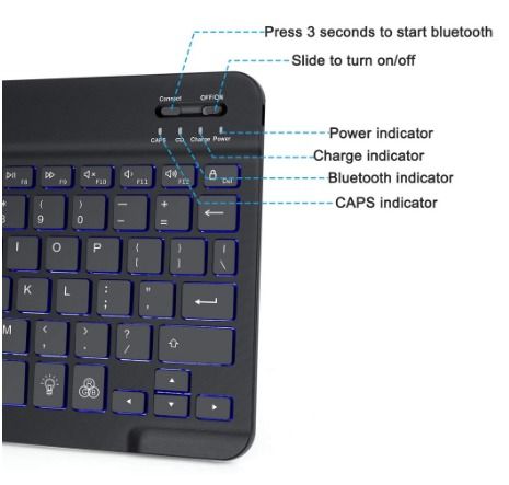 (PROMO) Backlit Bluetooth Keyboard Wireless Keyboard 10 Inch Colorful ...