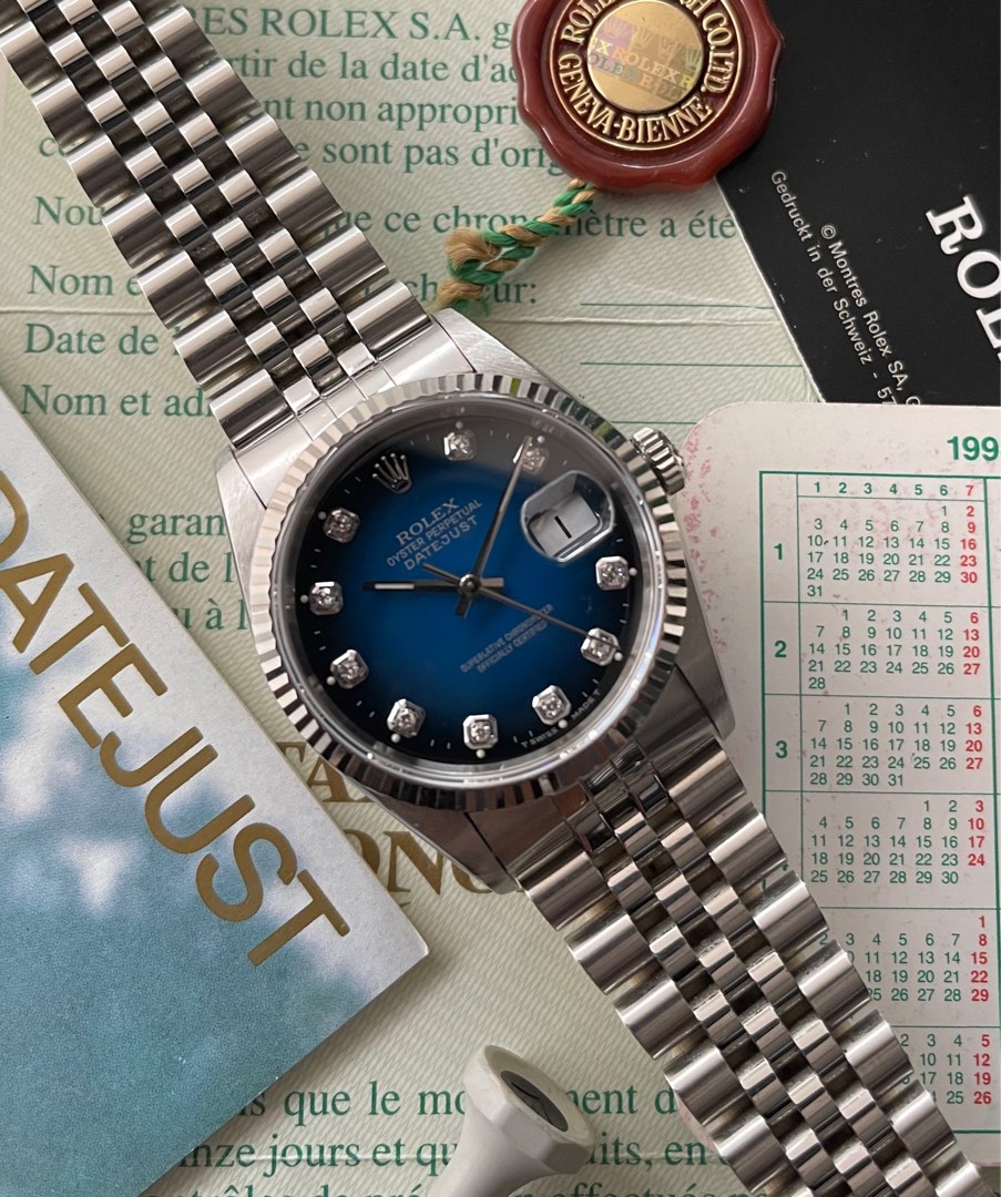 Rolex Datejust 36 16234 vignette blue big diamonds, Luxury, Watches on Carousell