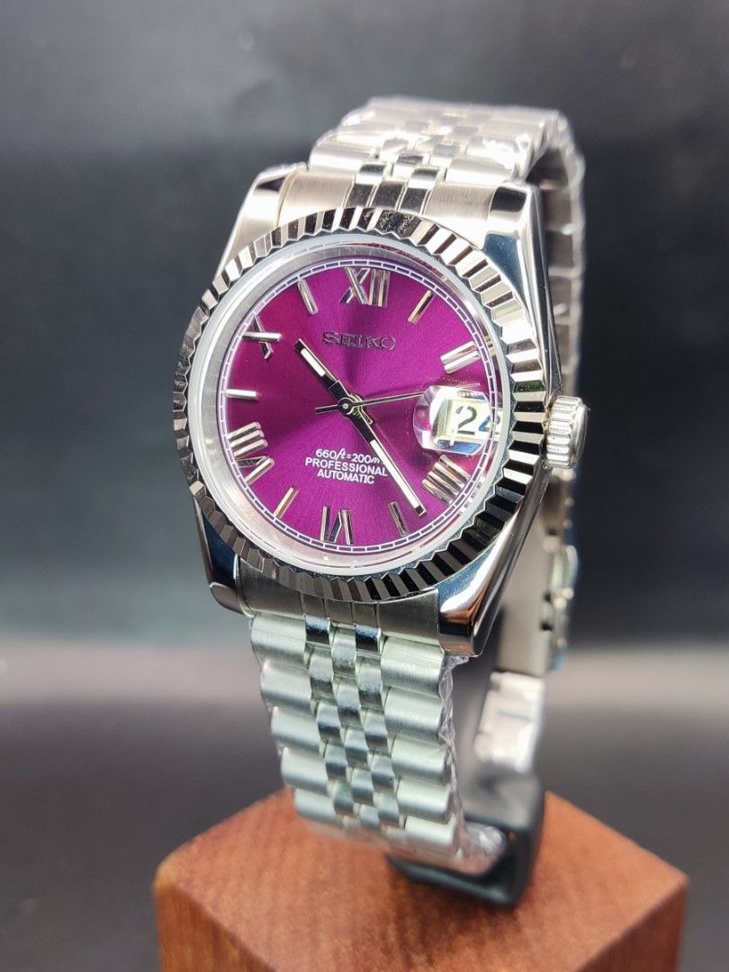 Seiko mod roman purple datejust, Men's Fashion, Watches & Accessories ...