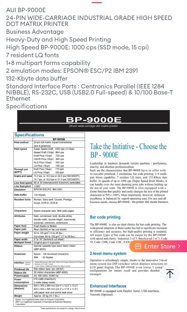SeikoPrecision aui BP-9000E network dot matrix printer, Computers & Tech, Printers, Scanners ...