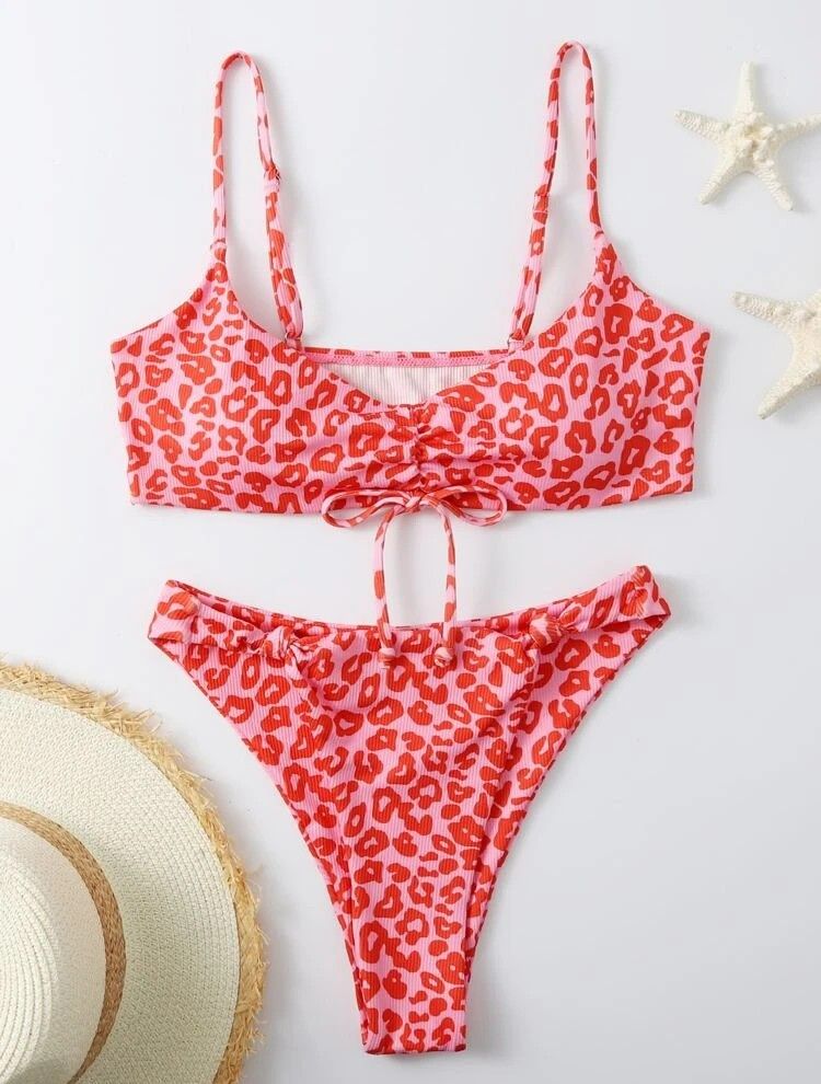 SHEIN Leopard Print Ruched Two Piece Bikini Swimsuit (B1T1 PROMO ...