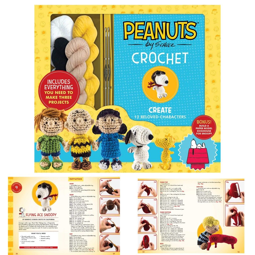 Snoopy Woodstock Peanuts Crochet Kit materials to complete 3 Peanuts ...