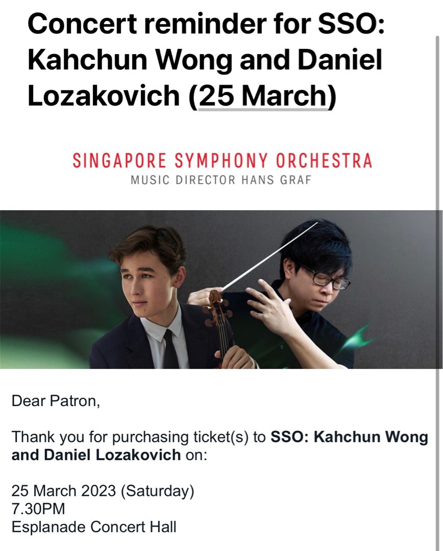 SSO kahchun wong daniel lozakovich, Tickets & Vouchers, Event Tickets on Carousell