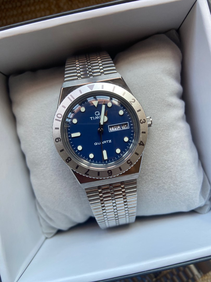 Timex Q 36mm Navy Blue Quartz, Luxury, Watches on Carousell