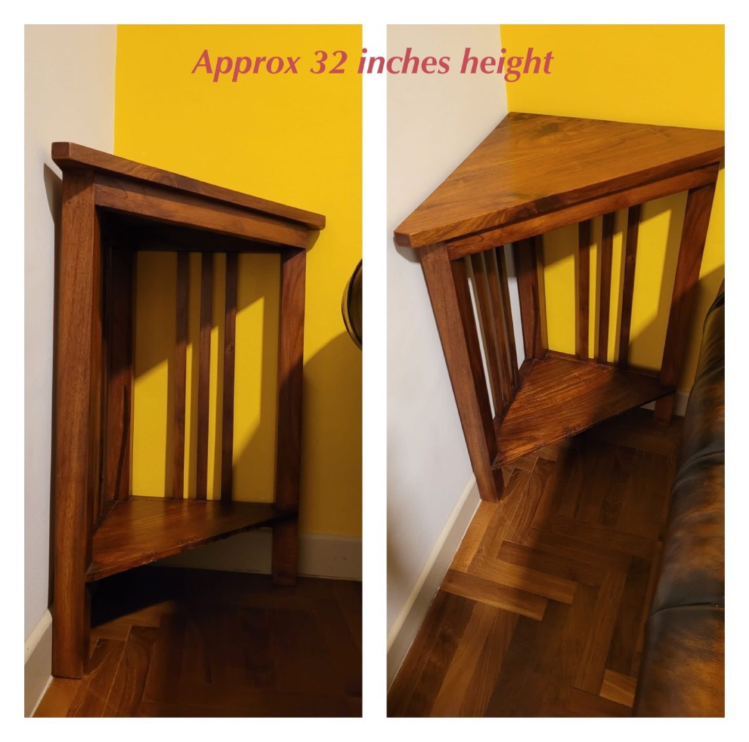 Triangular corner table in wood, Furniture & Home Living, Furniture ...