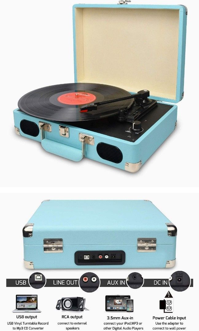Turntable record player 3speeds with Built-in Stereo Speakers, Supports ...