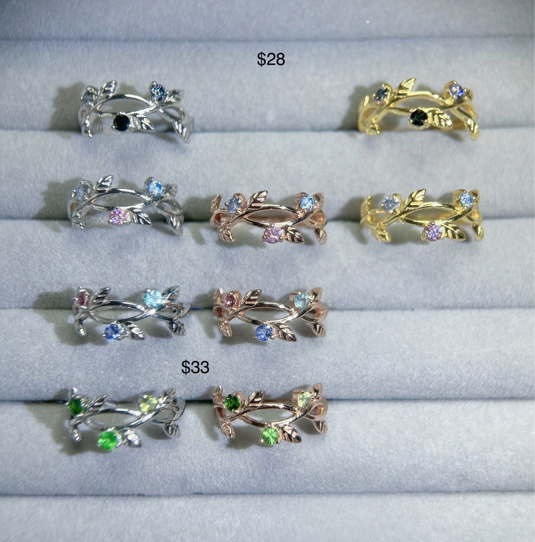 Twigs and leaves gems stacker rings, Women's Fashion, Jewelry & Organisers, Rings on Carousell