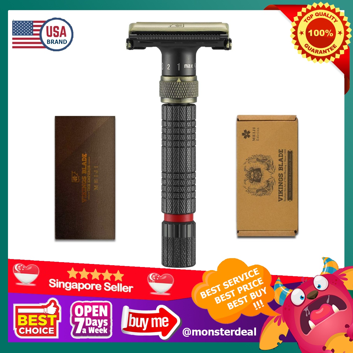 VIKINGS BLADE PREMIUM The Emperor 'MEIJI' Adjustable Safety Razor ...