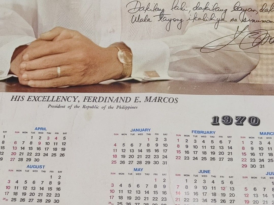 Vintage 1969 1970 Large 4ft Ferdinand Marcos Calendar Poster, Hobbies ...