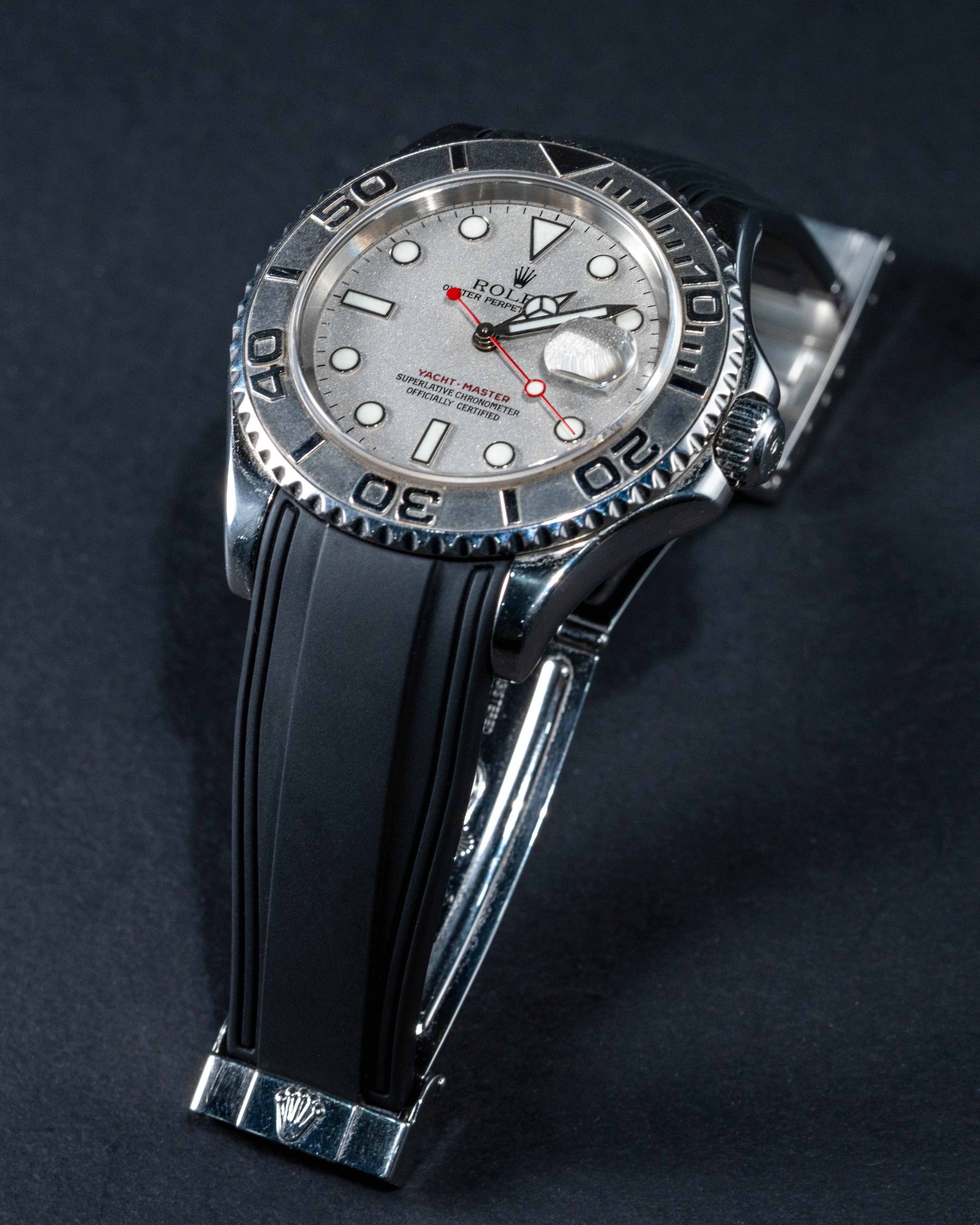 Vulcanised FKM Rubber Strap in Classy Black by Solitaire for Rolex Yacht-Master 16622, Luxury ...