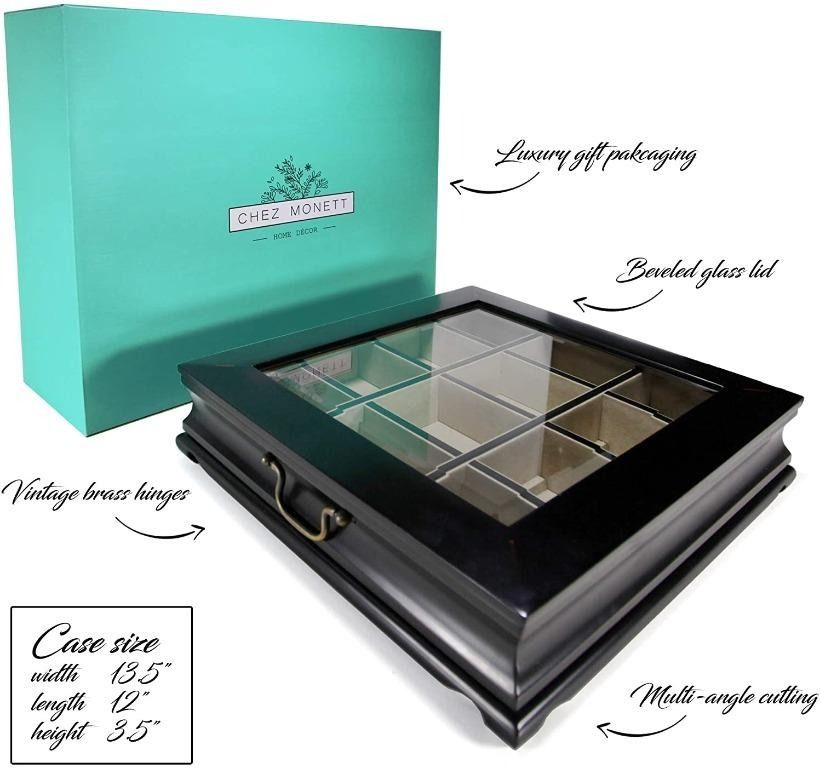 [YBR] Premium Tea Chest Large Storage Tea Bag Box Wooden with Beveled ...
