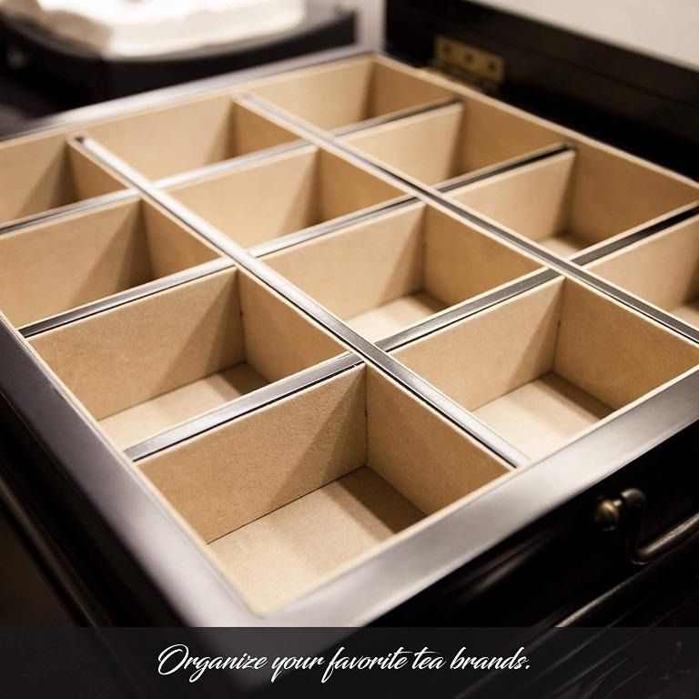 [YBR] Premium Tea Chest Large Storage Tea Bag Box Wooden with Beveled ...