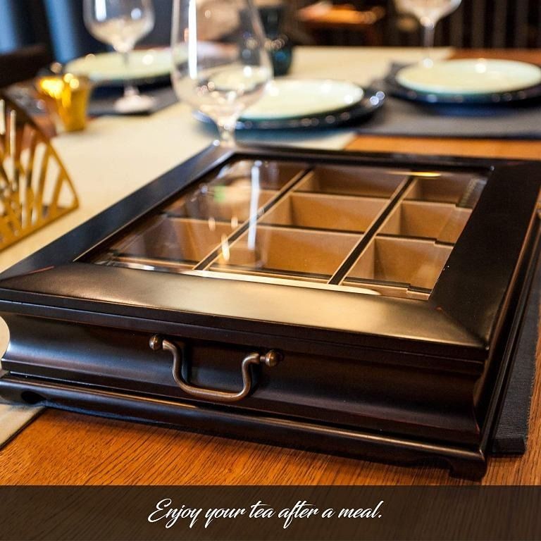 [YBR] Premium Tea Chest Large Storage Tea Bag Box Wooden with Beveled ...