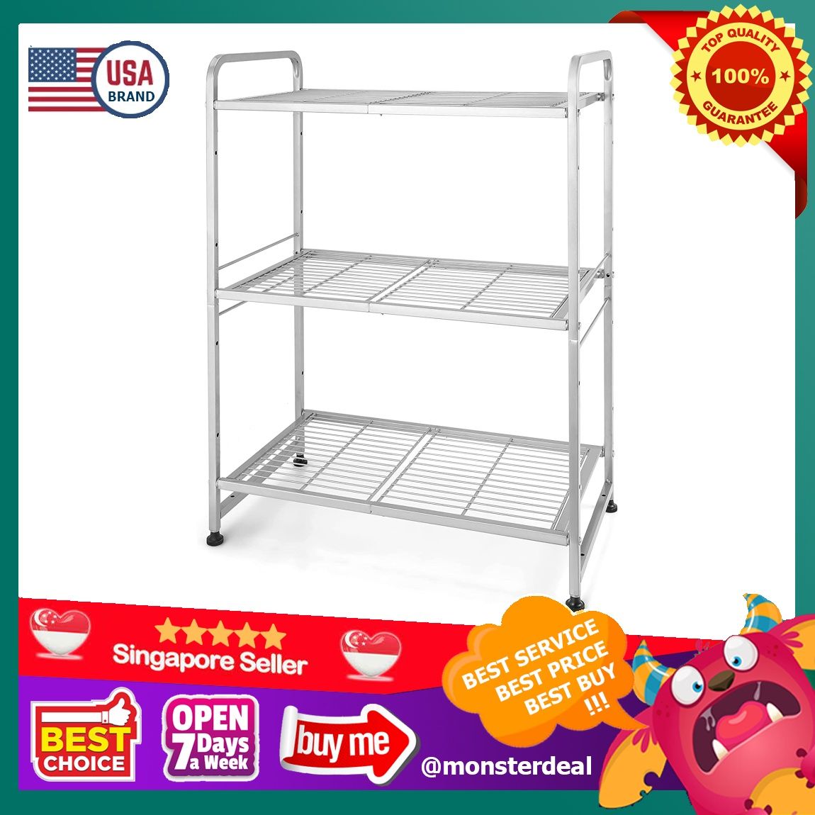 [YBR] Simple Trending 3-Tier Stackable Wire Shelving Unit Storage Rack ...