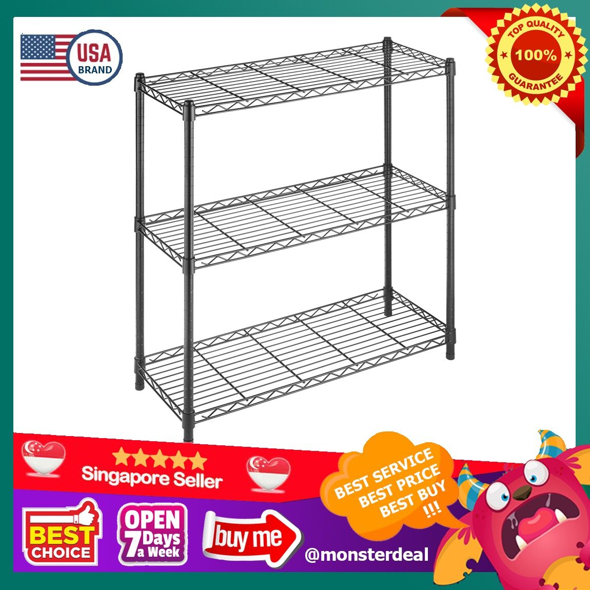 [YBR] Whitmor Supreme 3 Tier Leveling Feet // Black Storage Center 4 ...