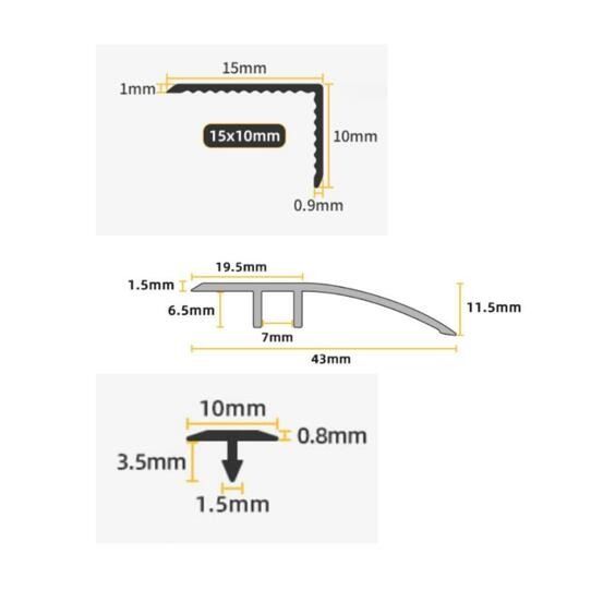 Many Colors 2.7m Aluminium G / L / T / Slope Trimming for vinyl floor ...