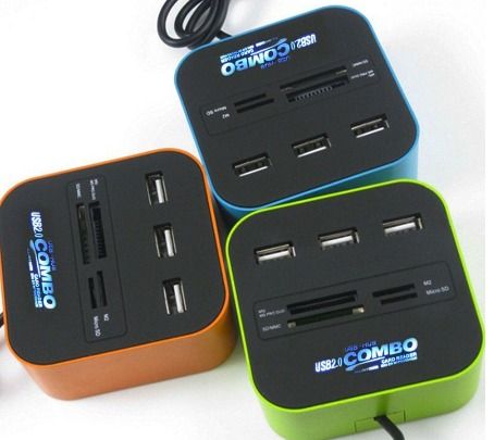 3 Port Card Reader USB Hub 2.0 For PC Laptop SD MMC M2 MS Type-C Card ...