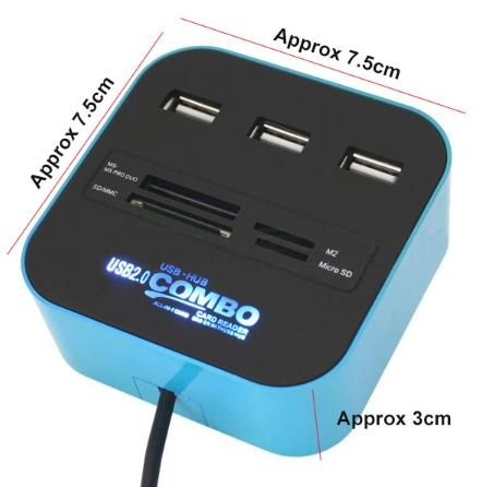 3 Port Card Reader USB Hub 2.0 For PC Laptop SD MMC M2 MS Type-C Card ...