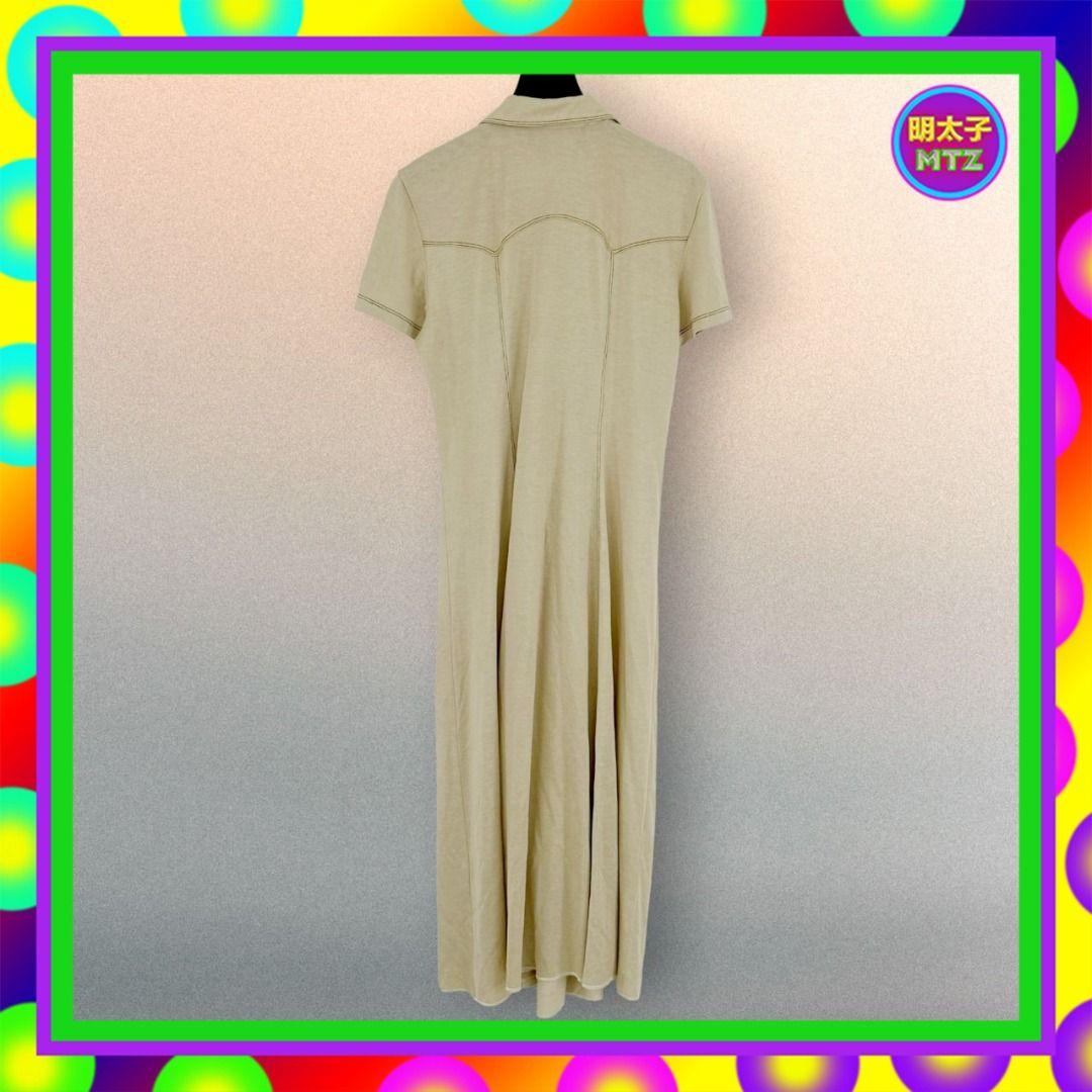 二手 義大利製 GIANNA ODDI 卡其 彈性 排釦 短袖 洋裝 F324 【明太子 古著應召站】, 她的時尚, 洋裝＆套裝, 洋裝在旋轉拍賣