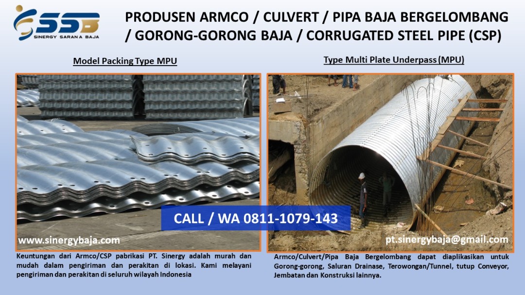 Armco Corrugated Steel Pipe Pipa Baja Bergelombang Gorong-Gorong Baja ...