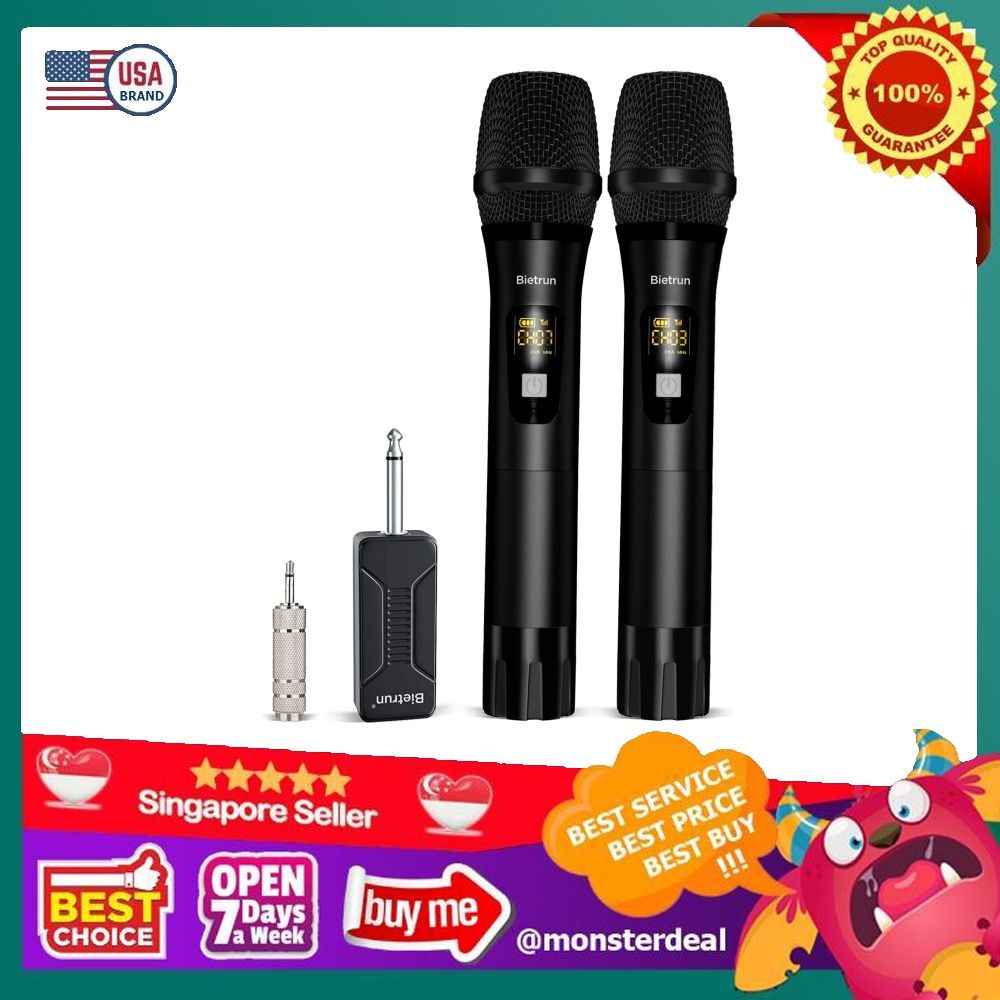 Bietrun Wireless Microphone, 160 ft Range, UHF Metal Dual Handheld ...