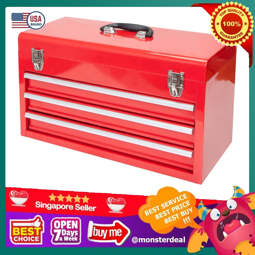 BIG RED Torin 20" Portable 3 Drawer Steel Tool Box with Metal Latch ...