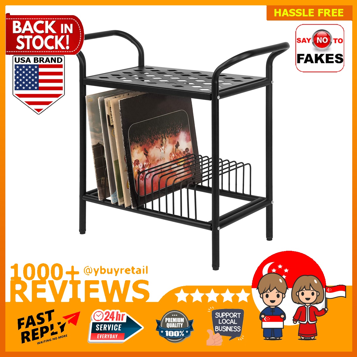 [BML] 2-Tier Modern Matte Black Lattice Style Metal Turntable and Vinyl ...