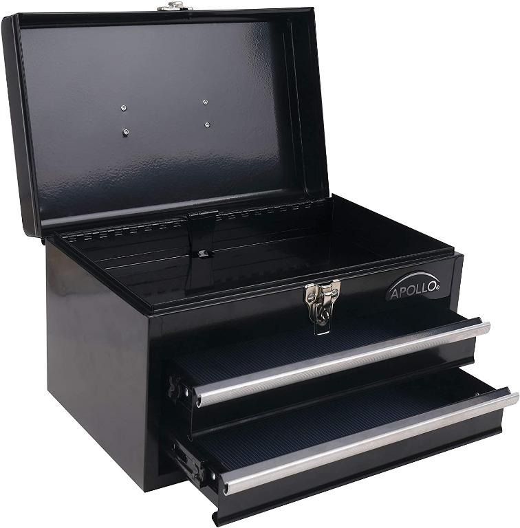 [BML] APOLLO TOOLS USA Black Metal Tool Box with Deep Top Compartment ...