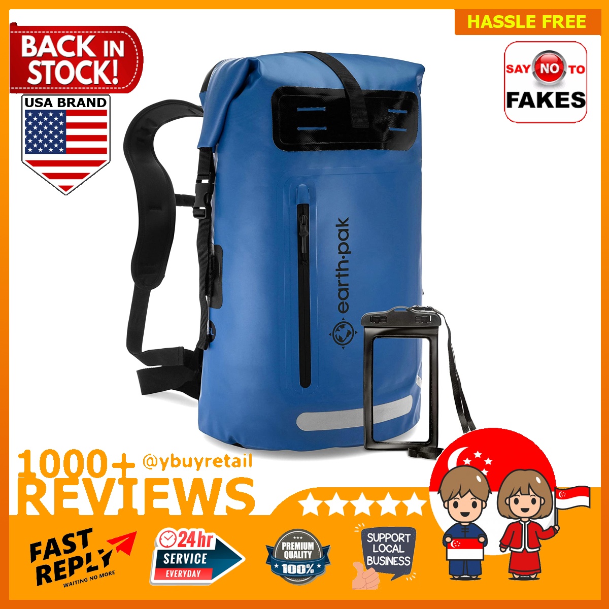 [BML] (chk) Earth Pak Waterproof Backpack: Heavy Duty Roll-Top Closure ...