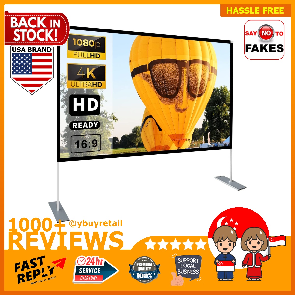 [BML] High Quality Portable Projector Screen with Stand 100 inch 16:9 ...