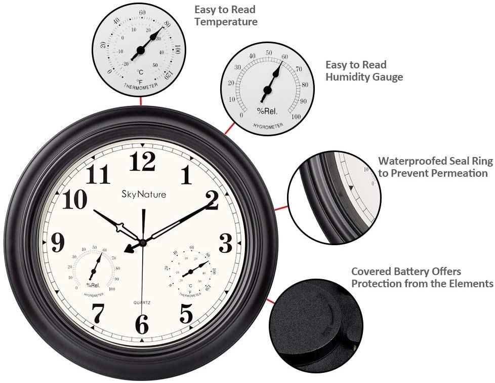 [BML] Large Outdoor Clock, 18 Inch Waterproof Clock with Temperature ...