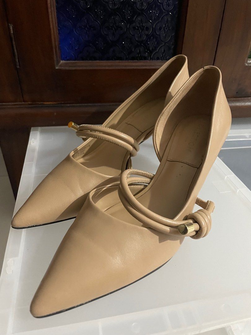Charles&Keith Dorsay nude covered Heels, Women's Fashion, Footwear ...