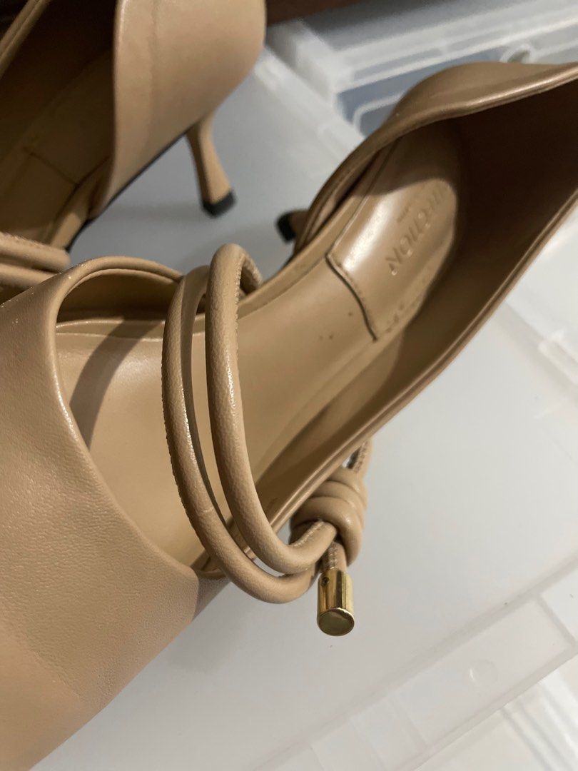 Charles&Keith Dorsay nude covered Heels, Women's Fashion, Footwear ...