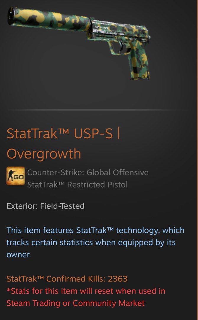 Csgo Stat track Overgrowth USP, Video Gaming, Gaming Accessories, In ...
