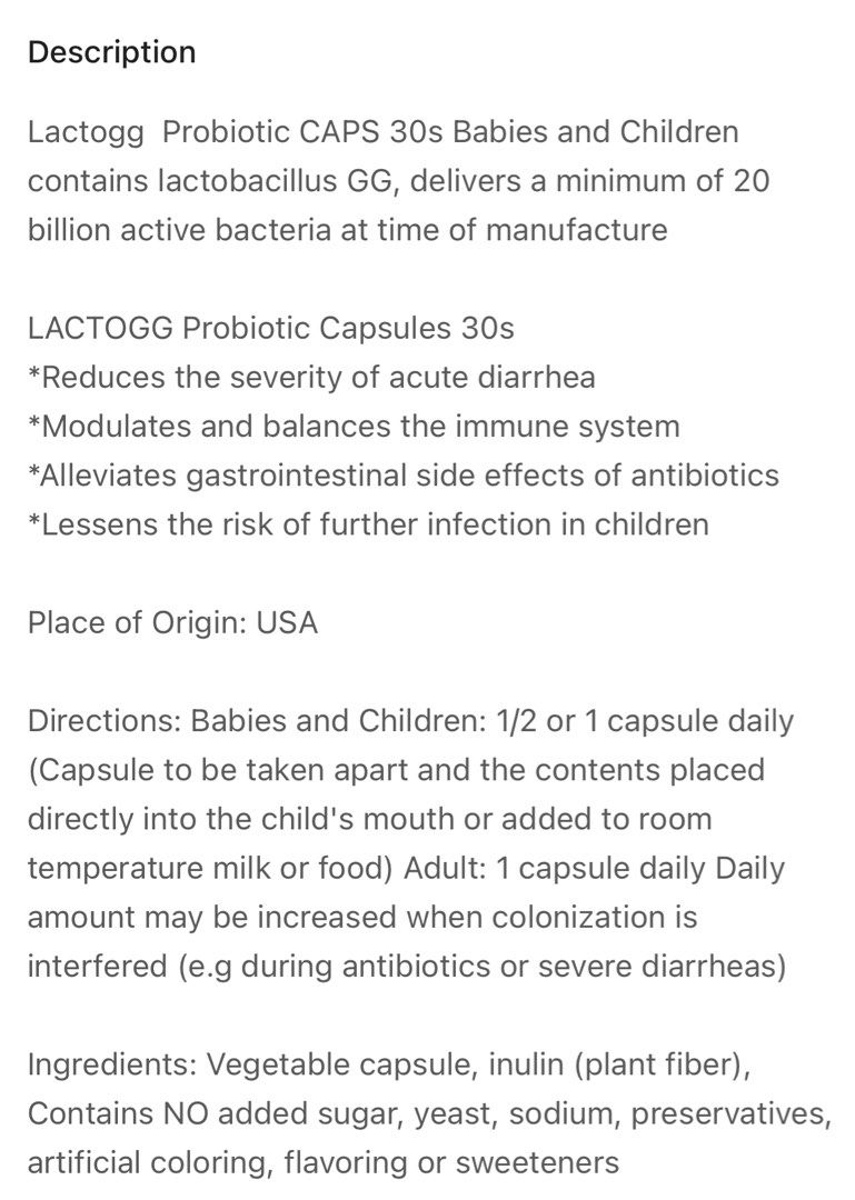 LactoGG Probiotics Capsules 30's, Health & Nutrition, Health ...