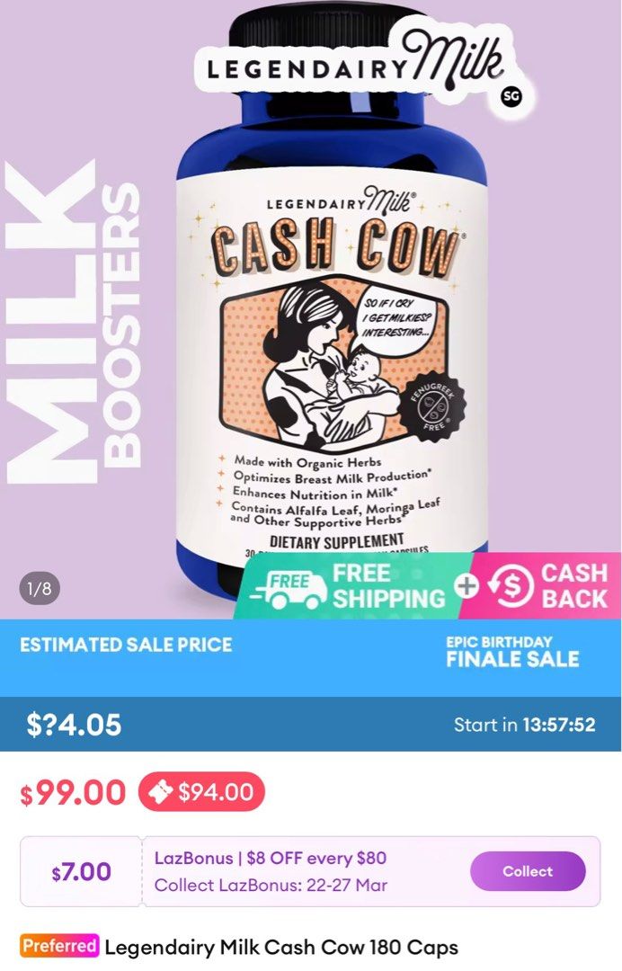 Legendairy Milk Cash Cow 190 caps, Babies & Kids, Nursing & Feeding ...