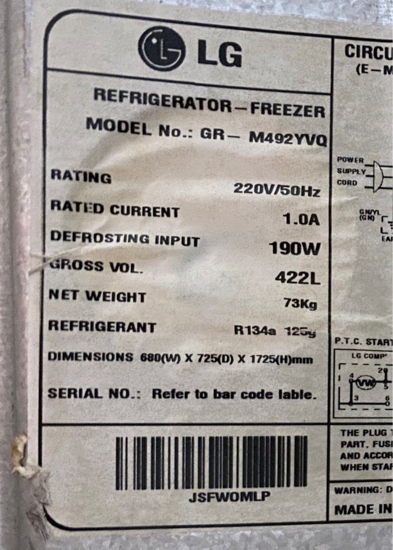 LG Fridge & Freezer (Model: GR - M492YVQ), TV & Home Appliances ...